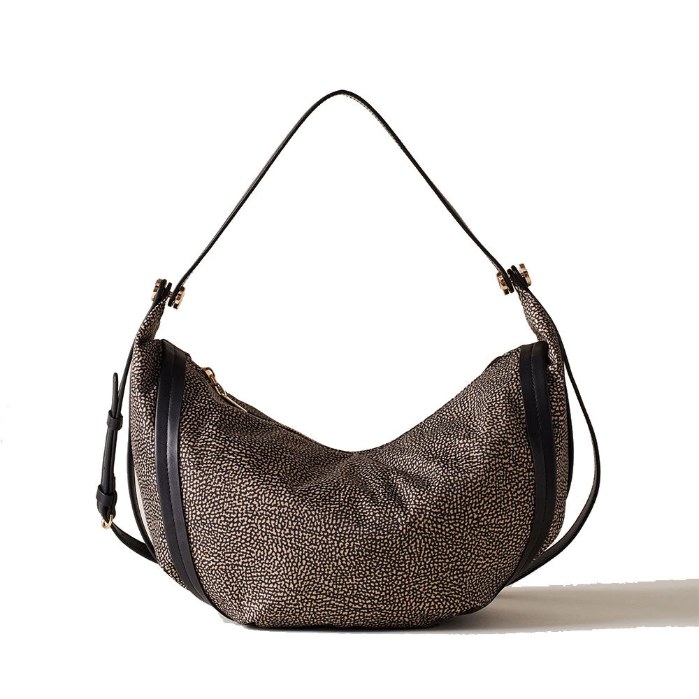 Borsa Donna Hobo Bag BORBONESE linea New Orbit Medium in Tessuto Op Na ...