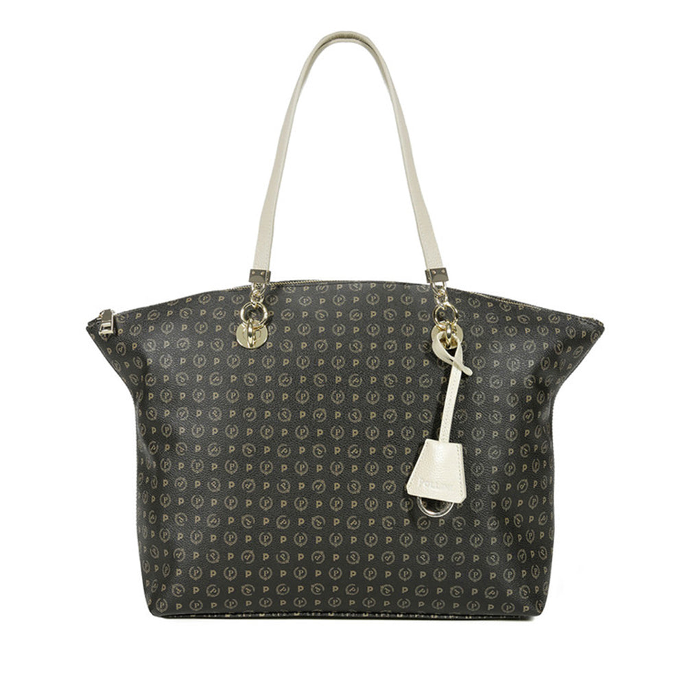 Shopping Bag POLLINI Linea Heritage Logo Classic Nero e Avorio ...