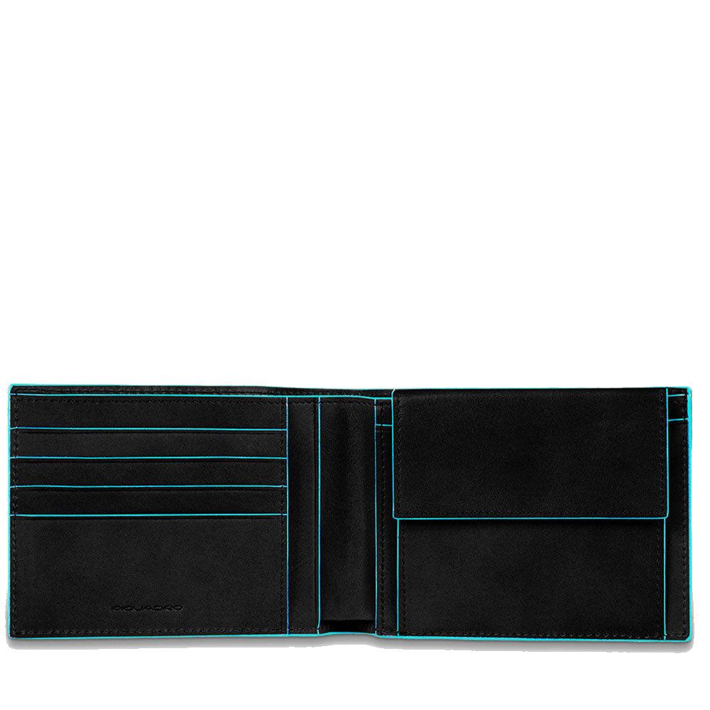 Portafoglio Uomo con Portamonete PIQUADRO in Pelle Nera Linea Blue Squ ...