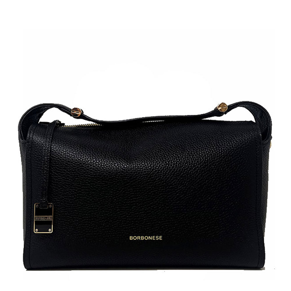 Borsa Donna Bauletto a Mano BORBONESE linea Livre Medium in Pelle Nera ...