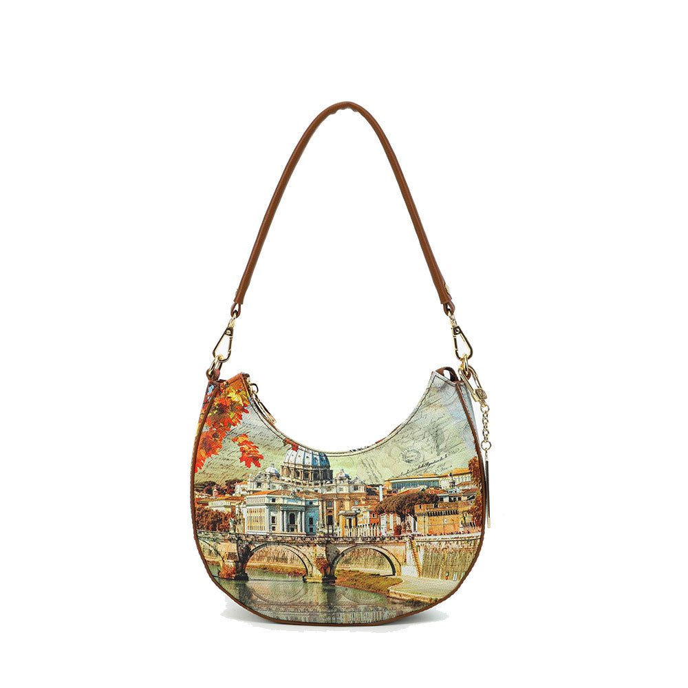 Borsa Donna a Spalla Hobo Bag Y NOT CLF-003 stampa Winter Rome a sconto ...